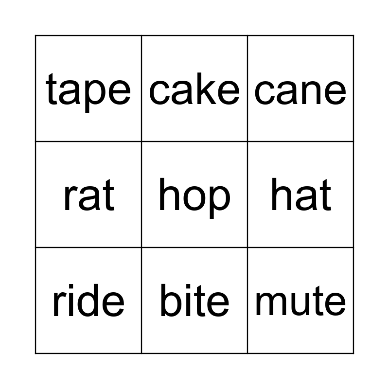 MAGIC E Bingo Card
