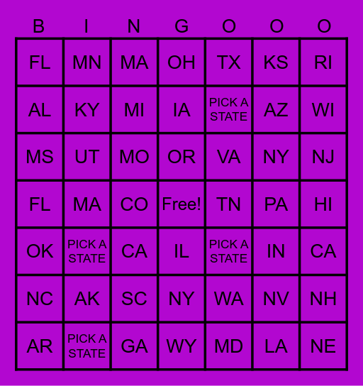 STATES Bingo Card