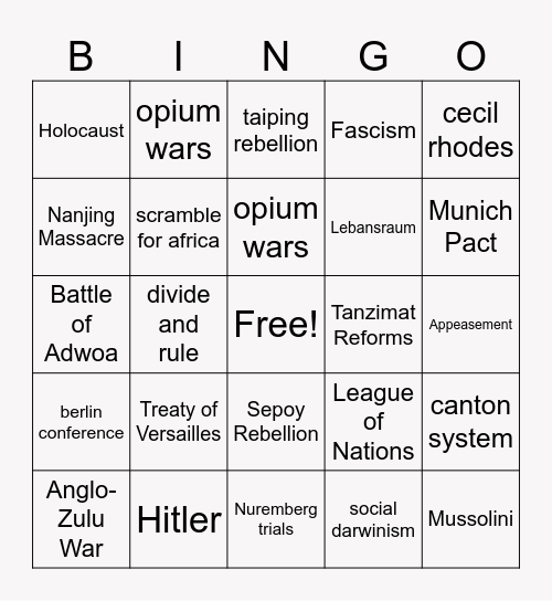 Modern World History Q2 Review Bingo Card