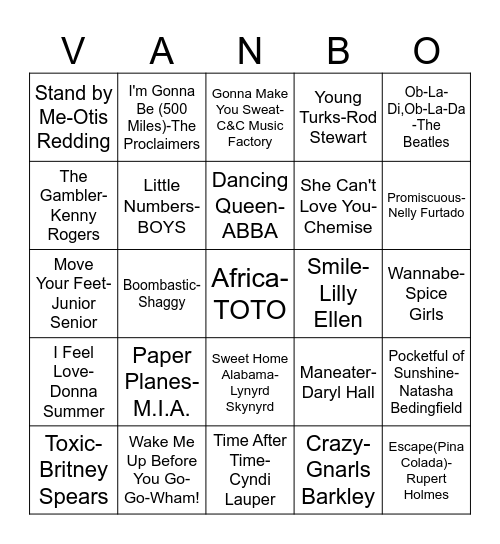 ULTIMATE SONG BINGO-disco version Bingo Card