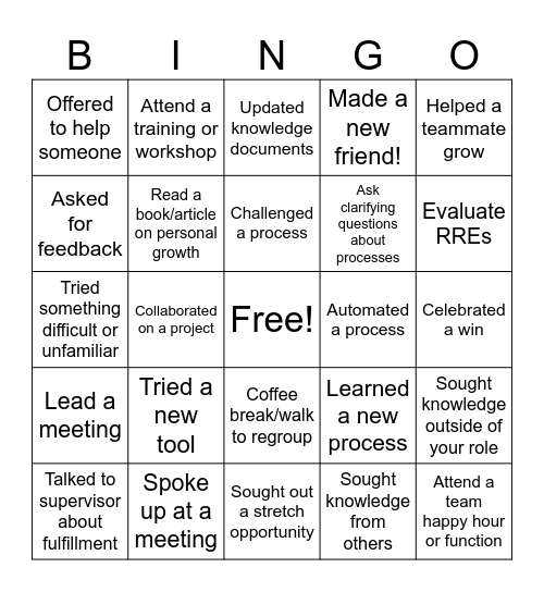 Self-Actualization Bingo! Bingo Card
