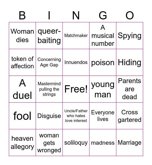 Shakespeare Bingo Card