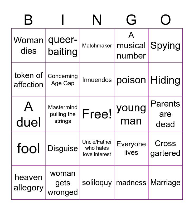 Shakespeare Bingo Card