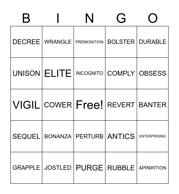 MIDTERM EXAM/VOCABULARY 1 Bingo Card