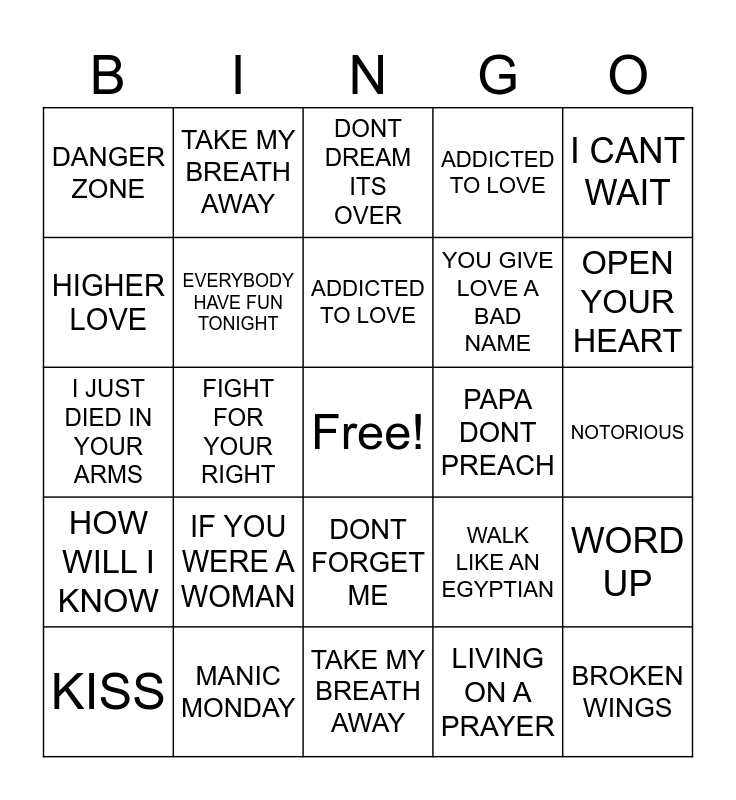 SONGS THAT TURN 40 Bingo Card