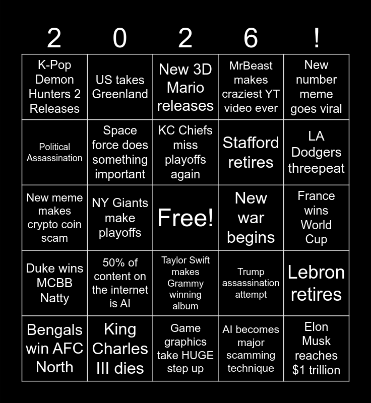 2026 Bingo! Bingo Card