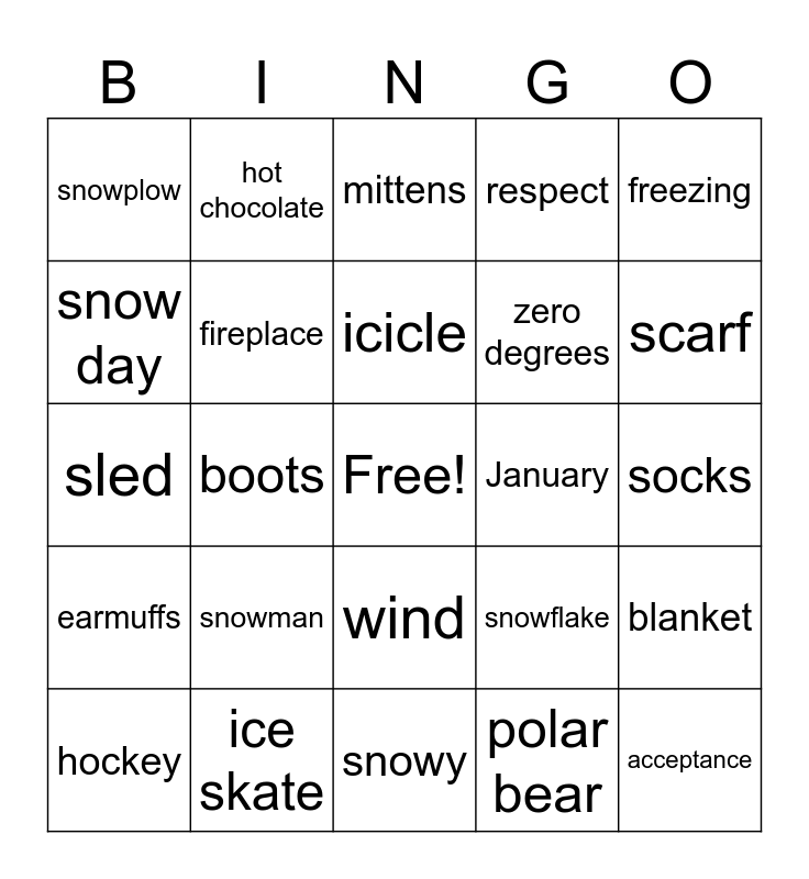 Winter Words Bingo Card