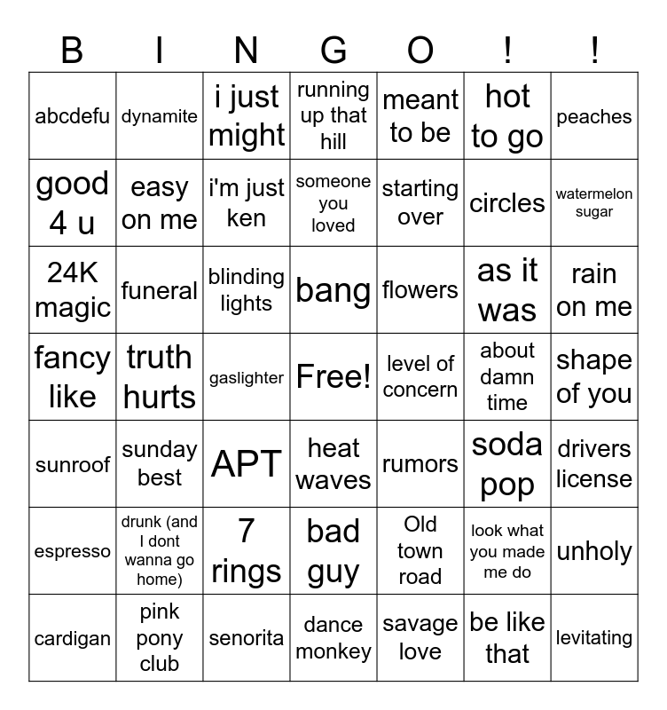 2016-2026 Bingo Card