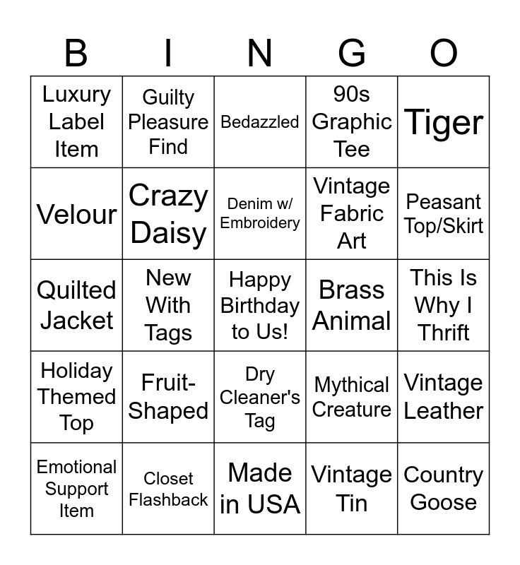 Birthday Thrift Blitz: 2026 Edition Bingo Card