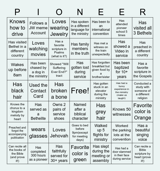 Pioneer Bingo! Bingo Card