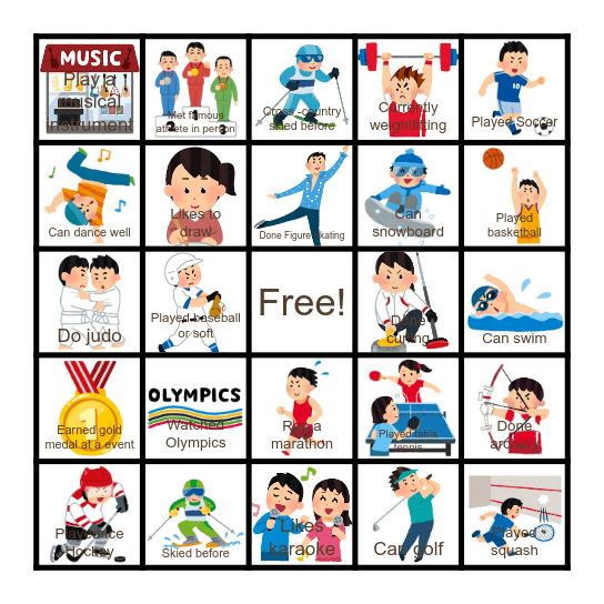 Find Someone Who (Olympic Games) Bingo Card