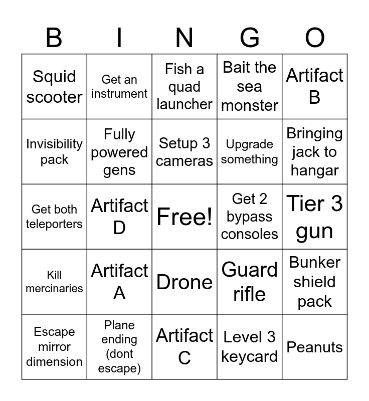 Roblox isle Bingo Card
