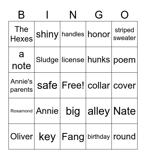 Nate the Great and the Missing Key Bingo Card