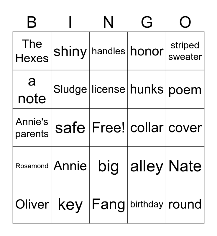 Nate the Great and the Missing Key Bingo Card