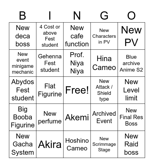 BLUE ARCHIVE 5TH FEST BINGO Card