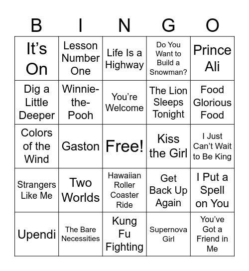 Disney Music Bingo Round #4 Bingo Card