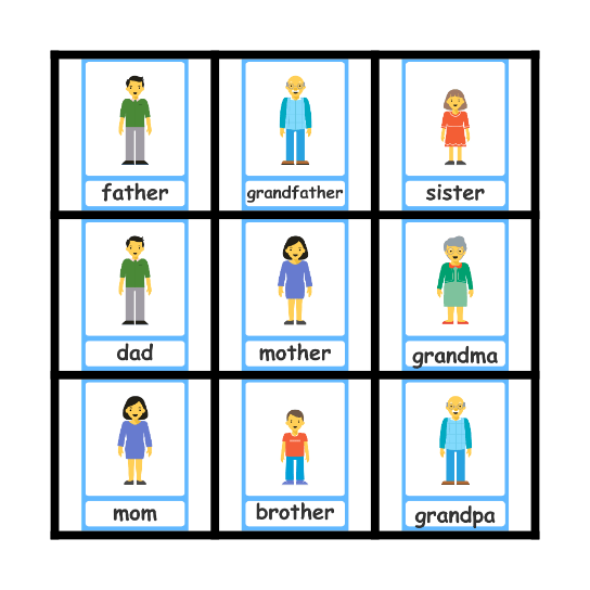 Family Members Bingo Card