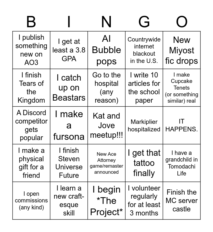 2026 Bingo Card Bingo Card