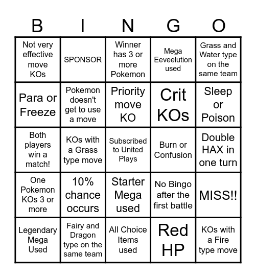 Then we fight bingo UP Megas Bingo Card