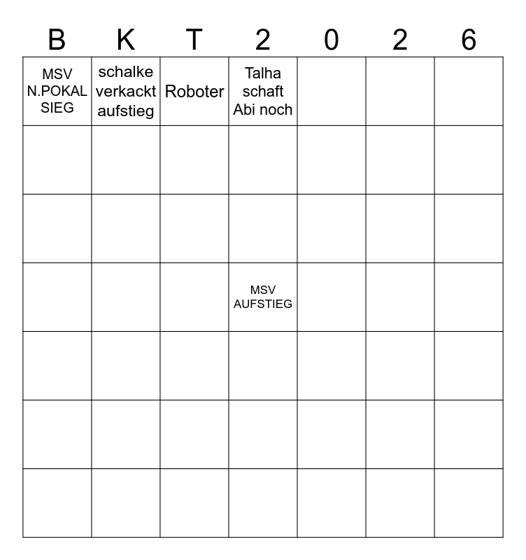 Bucket List 2026 Bingo Card