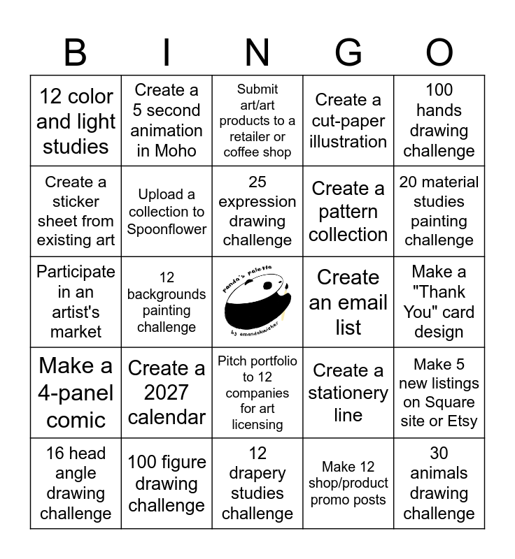 2026 Panda's Palette Bingo Card Bingo Card