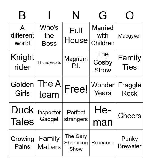 80s TV Themes Bingo Card