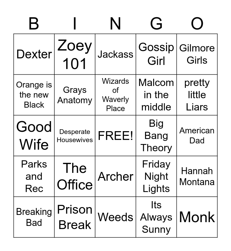 2000s TV Theme Bingo Card