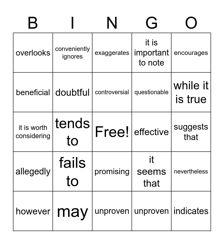 Identify Attitude Words Bingo Card