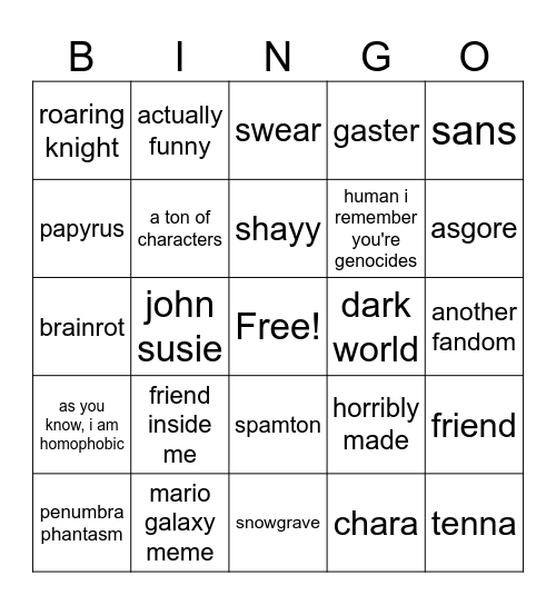 deltarune Bingo Card