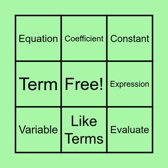 MATH BINGO Card