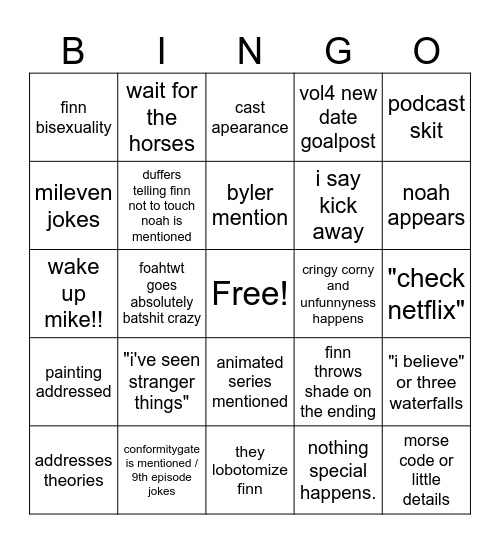 FINN ON SNL Bingo Card