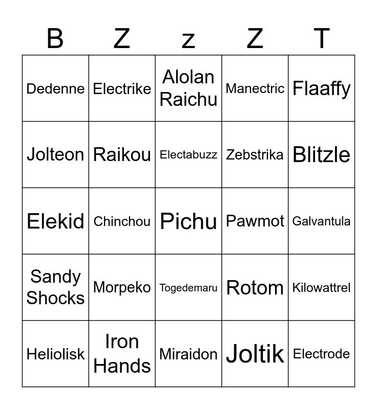 Ralfonic Round 1 (Electric Pokémon Types) Bingo Card