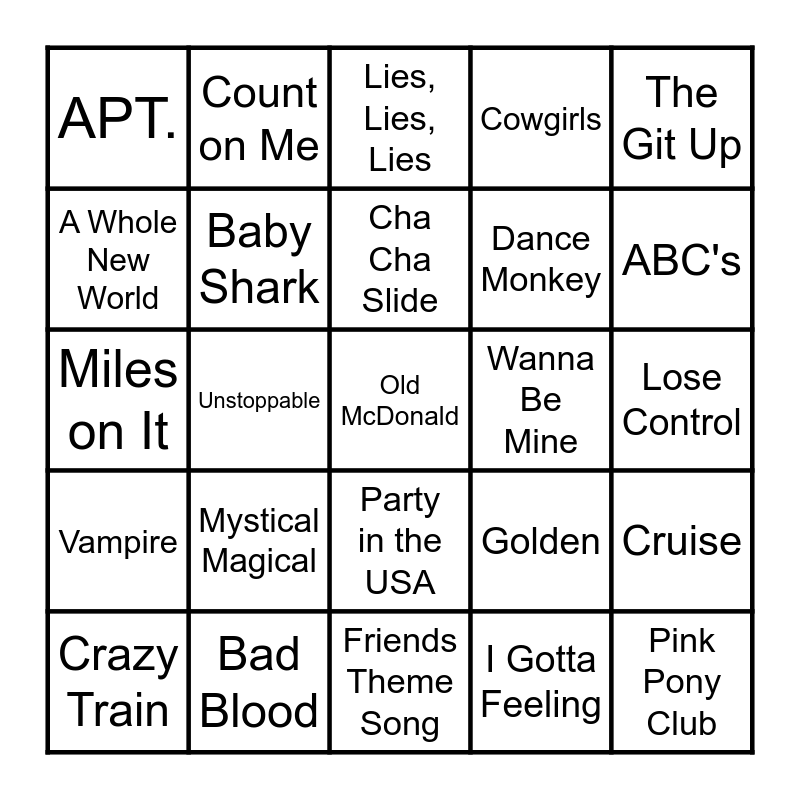 Music Bingo - Game 4 Bingo Card