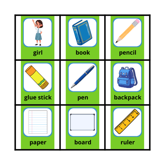 School Supplies Bingo Card