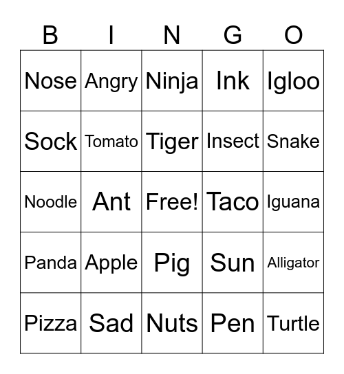 SATPIN Bingo Card