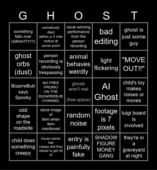 Ghost Bingo Card