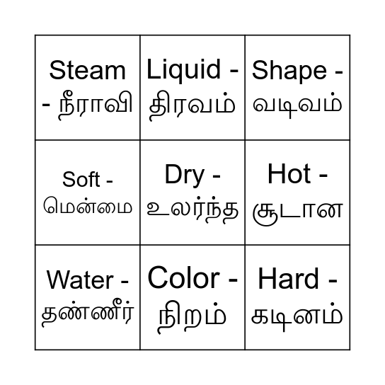 Properties of Matter Bingo Card