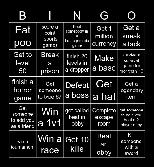 roblox lockout Bingo Card