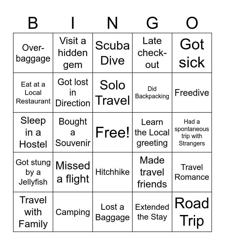 Travel Bingo Card