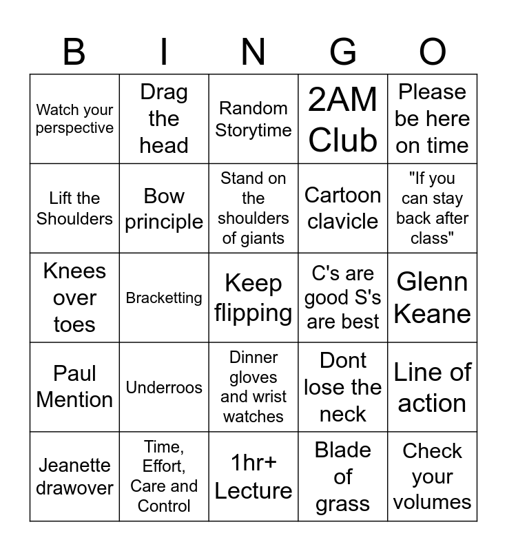 Cory Bingo Card