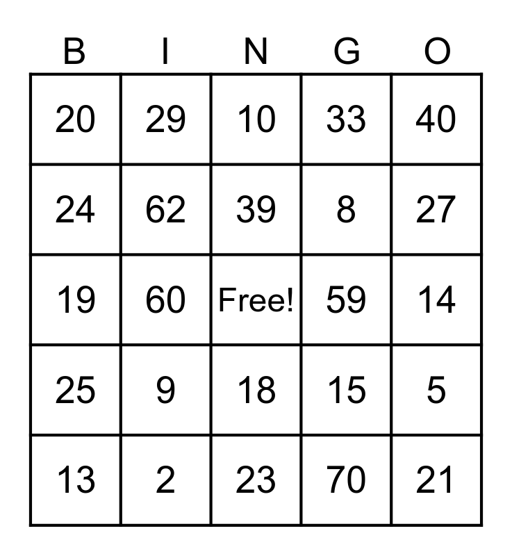 Abacus Bingo! Bingo Card
