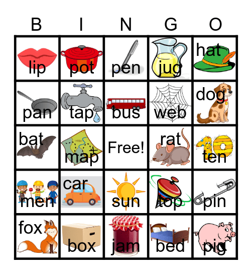 CVC words Bingo Card