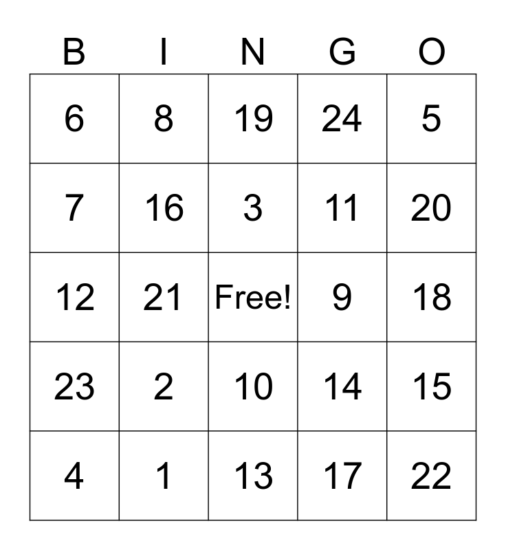 Bubble Bingo Card