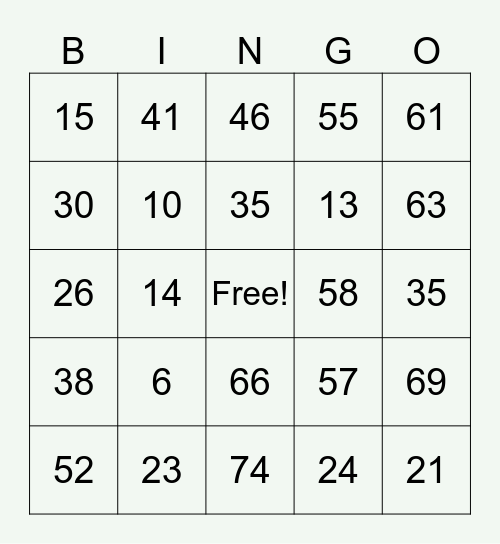 Bingo T-074 Bingo Card