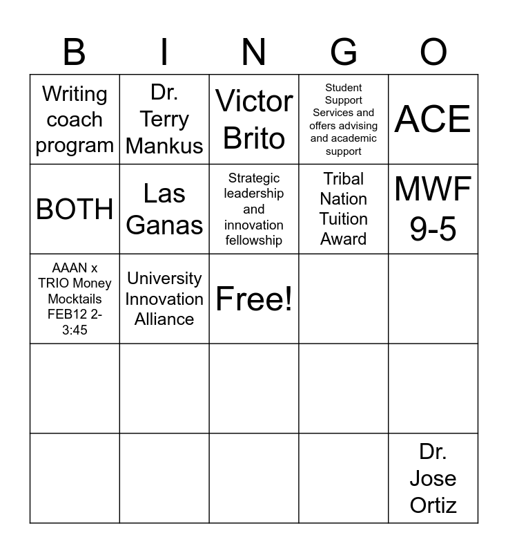 Answers Bingo Card