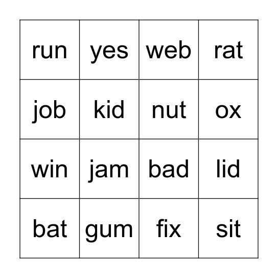 CVC Bingo Card