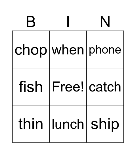Digraph Bingo Card