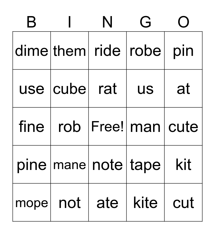 UFLI 59 VCe review Bingo Card