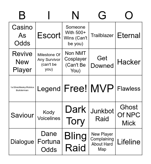 NMT Roblox Bingo Card