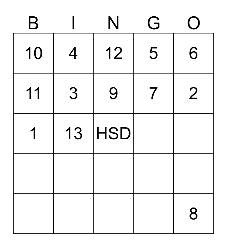 HSD Bingo Card